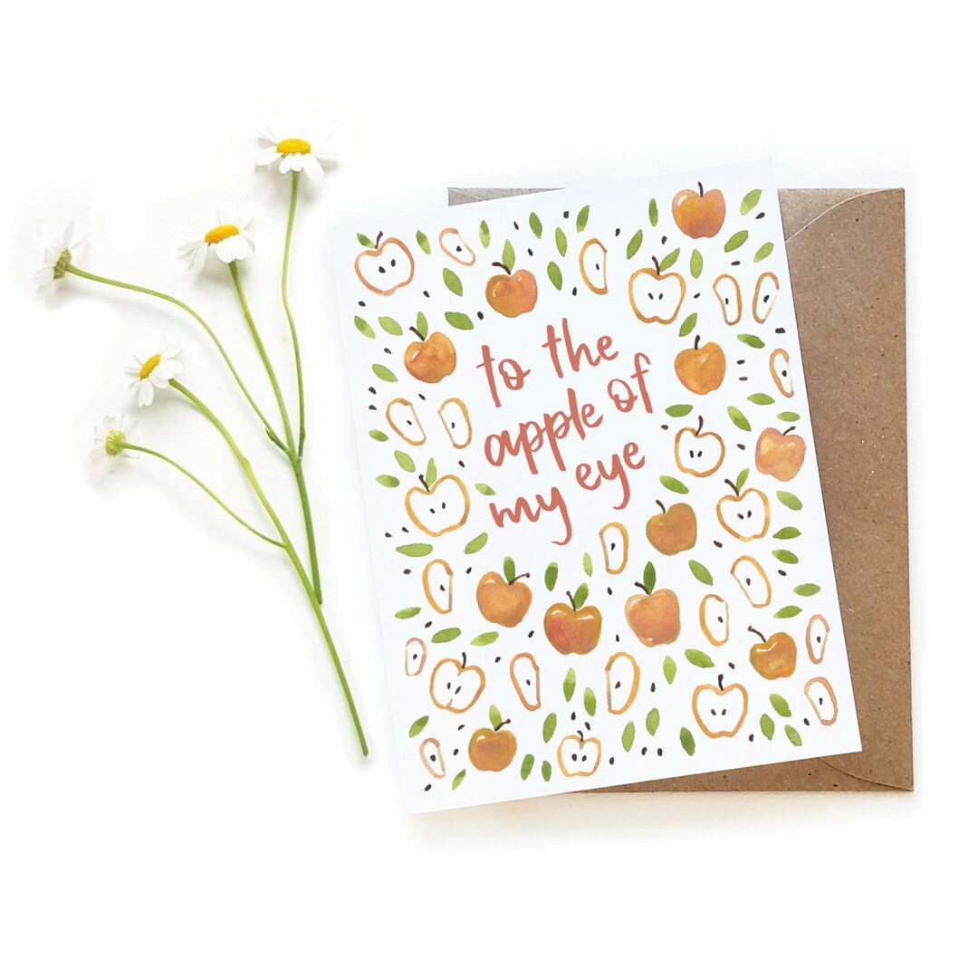 Apple of My Eye Punny Valentine Card | Original Watercolor Brush ...