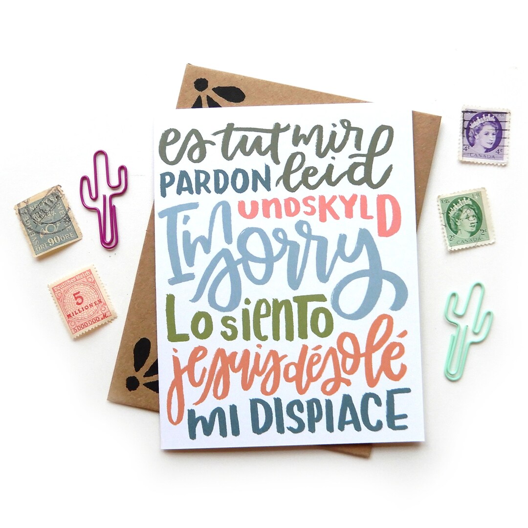 I'm Sorry Multi Language Card Original Calligraphy Brush Lettering ...