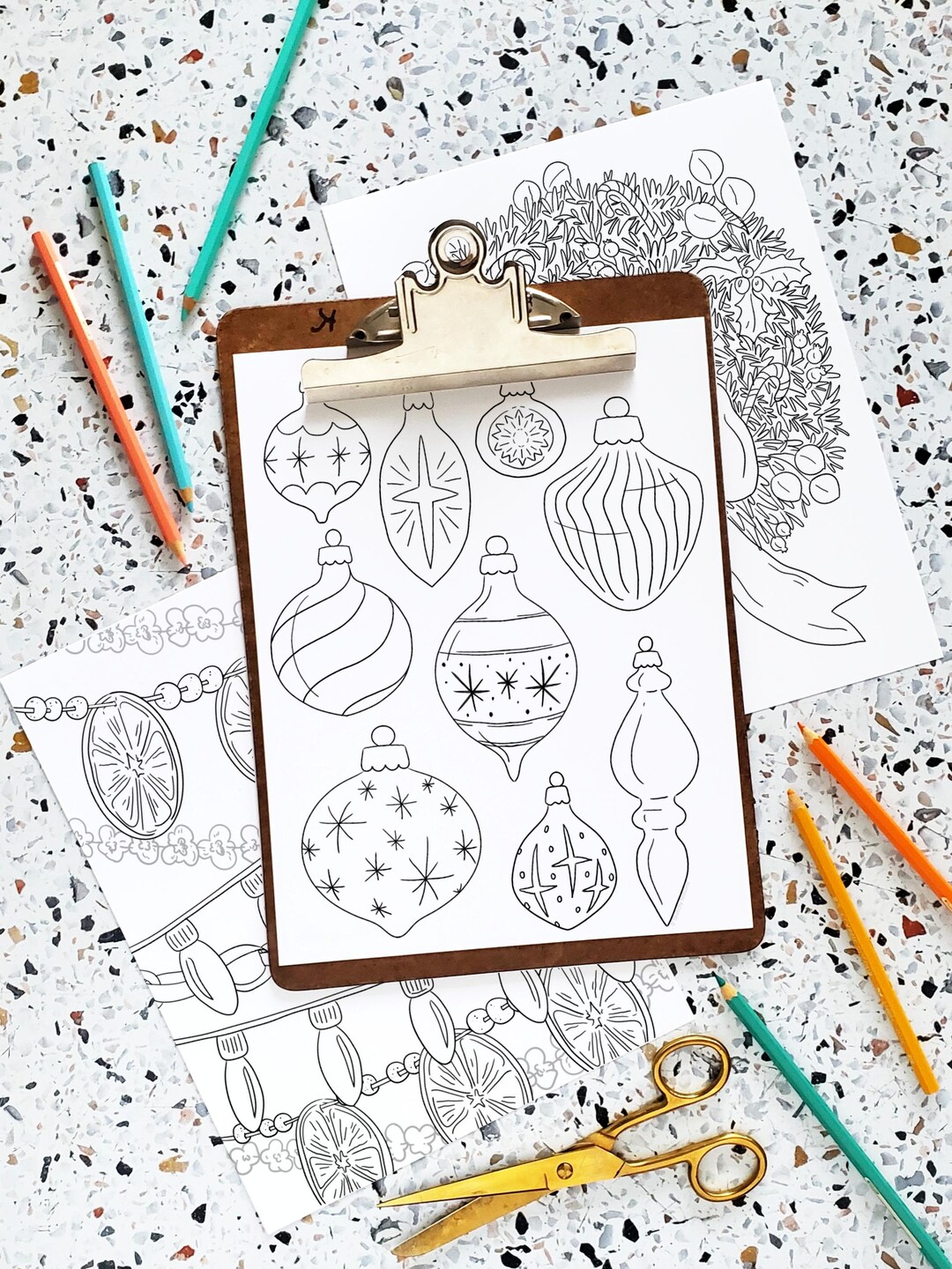 Classic Christmas Decorations Coloring Pages DOWNLOAD | Wreath ...
