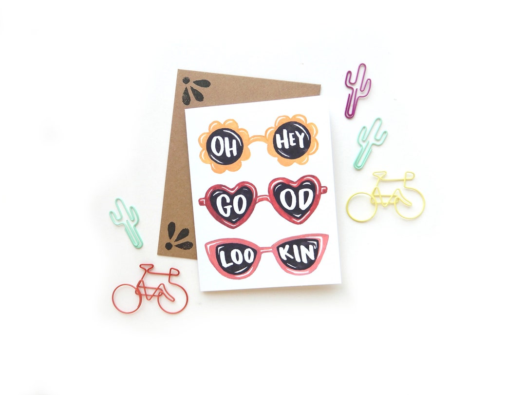 Oh Hey Good Lookin' Sunnies Greeting Card | Handpainted Watercolor ...