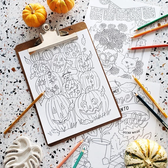 Spooky Fall Coloring Pages Printable Coloring Sheets - Etsy