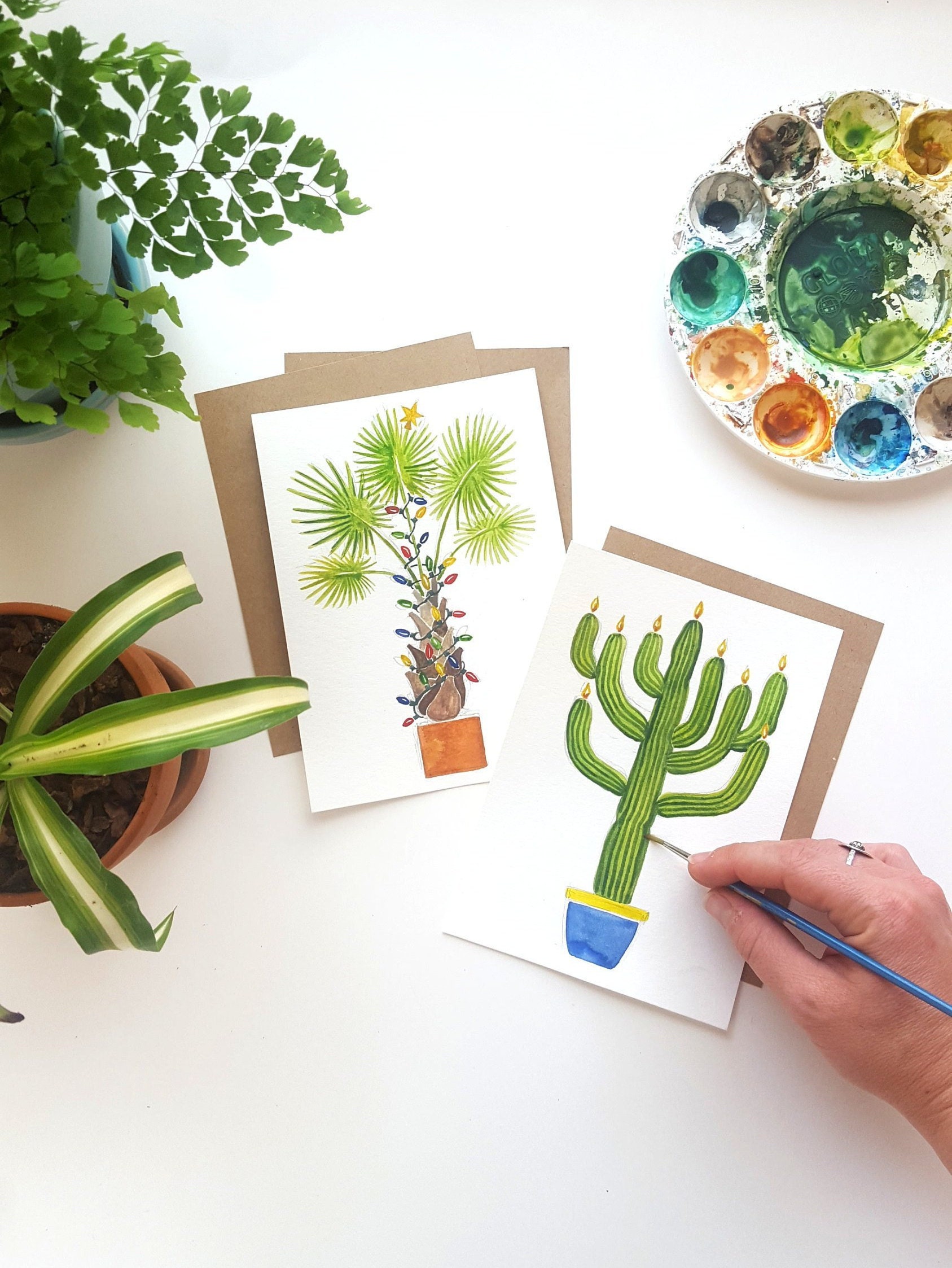 Saguaro Cactus Menorah Card Modern Hanukkah Handpainted - Etsy