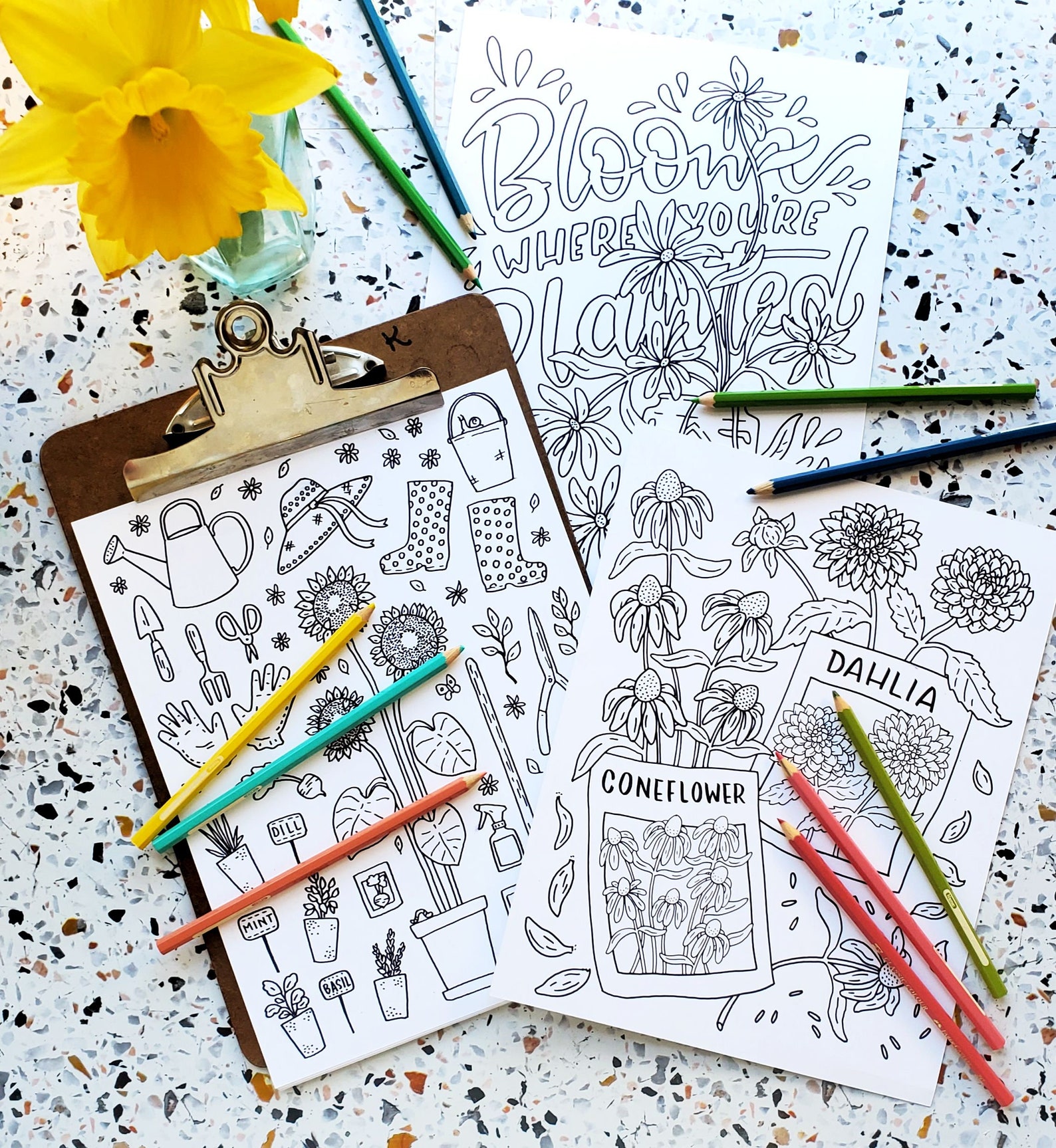 Spring Gardening Coloring Pages Printable Coloring Sheets - Etsy