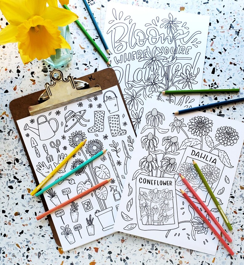 Spring Gardening Coloring Pages Printable Coloring Sheets - Etsy
