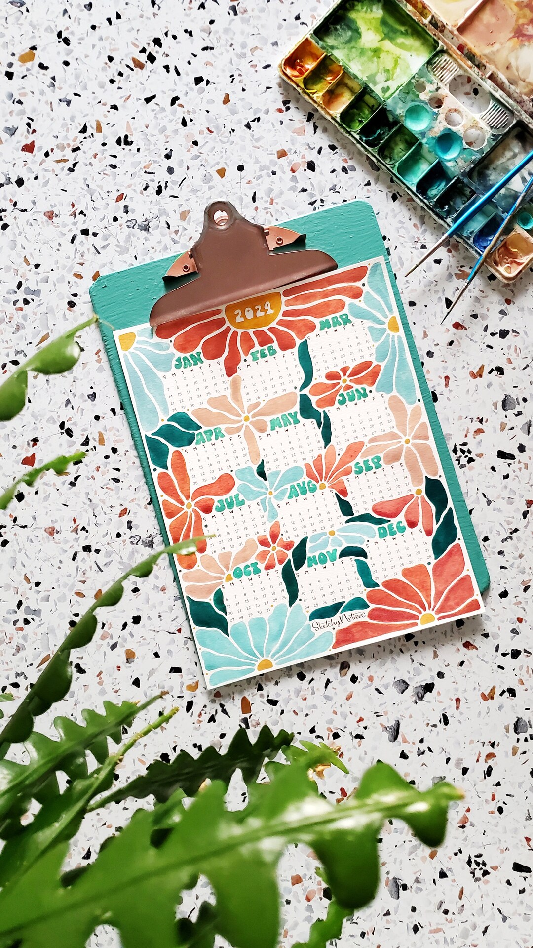 2024 Disco Daisies Watercolor Wall Calendar DOWNLOAD | Printable Funky ...