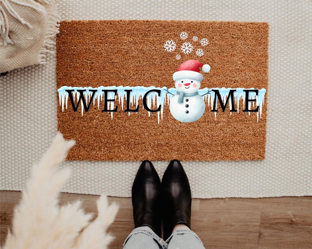 Snowman Welcome Doormat | Winter Porch Decor | Christmas Entry Rug - Etsy