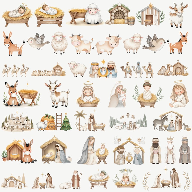 Nativity Scene Watercolor Clipart, Nativity Character Clipart ...