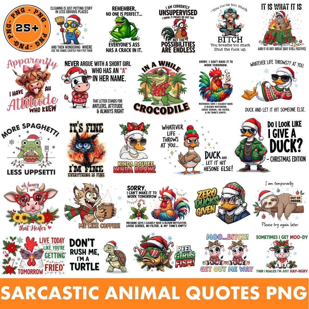 Sarcastic Animal Quotes PNG Bundle, Adult Humor Png, Funny Animal ...