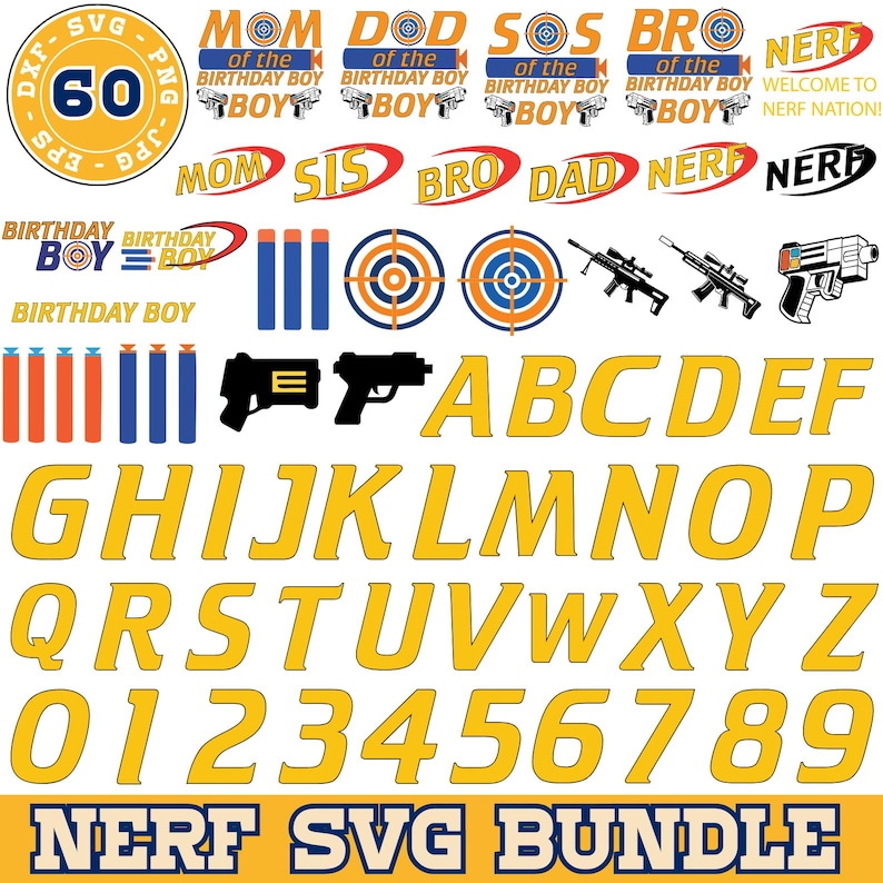 Nerf Svg Bundle, Nerf Clipart, Birthday Svg, High Quality Nerf Png ...