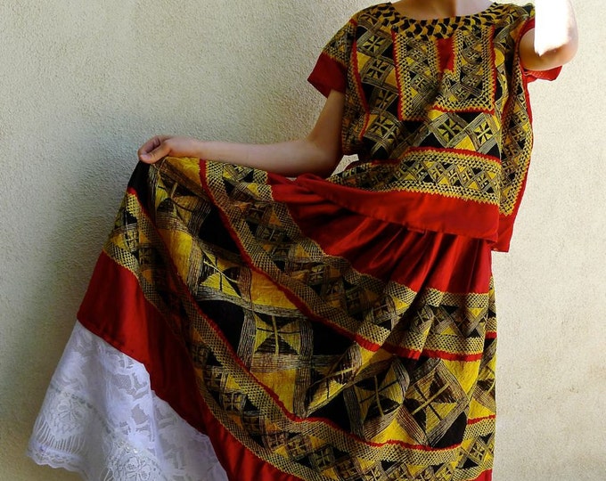 RESERVE Collectors Tehuana Costume Red Satin Yellow/black Geometric ...