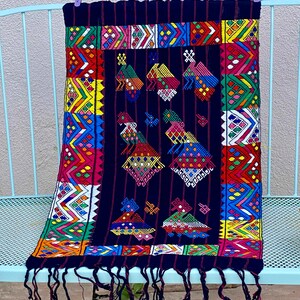 Guatemalan Handwoven Textile Tzute Ceremonial Cloth Indigo Peacock Pavo ...