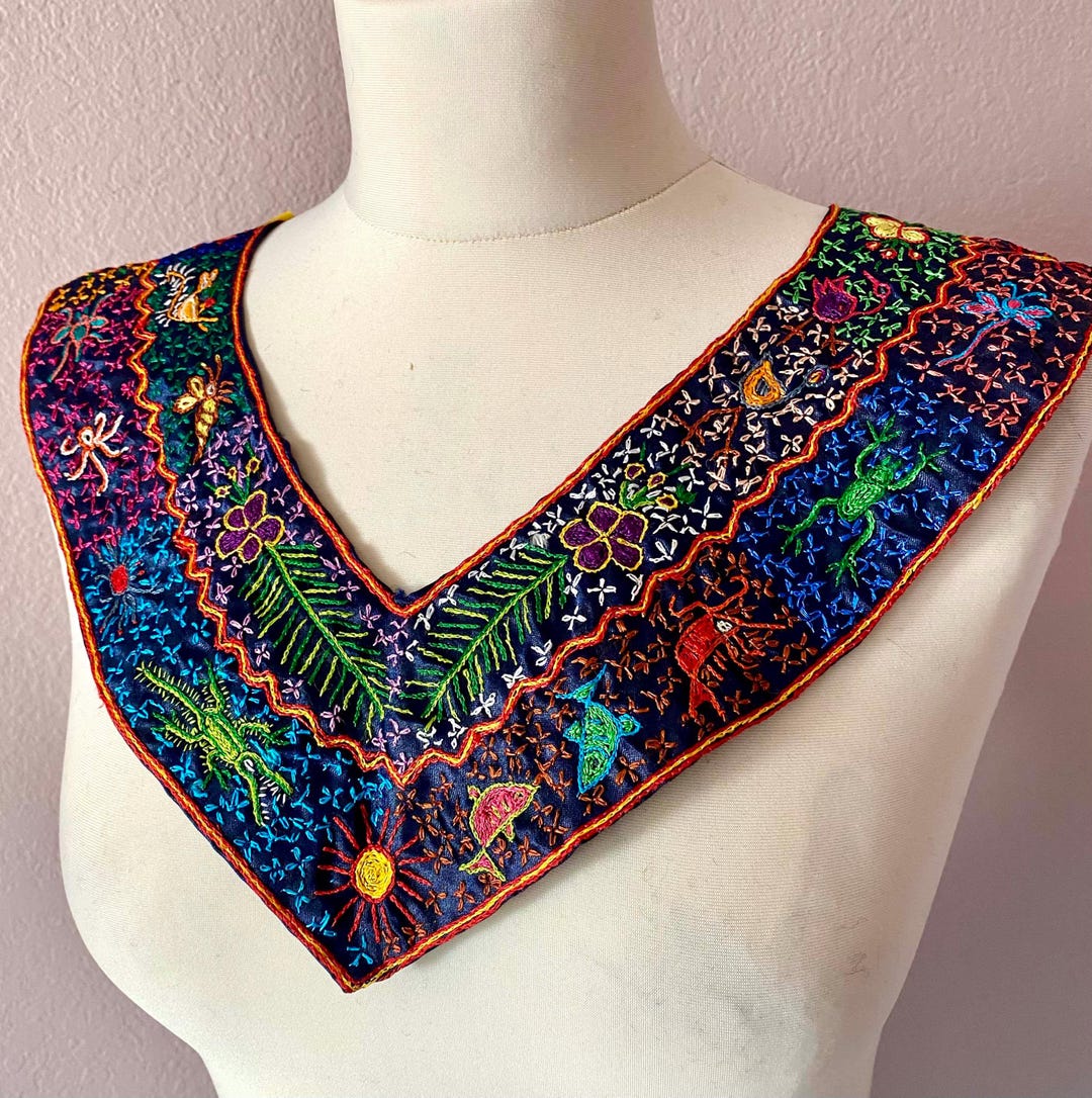 Oaxaca Embroidered Collar - Pinotepa Nacional - Black Satin W/ Costa ...