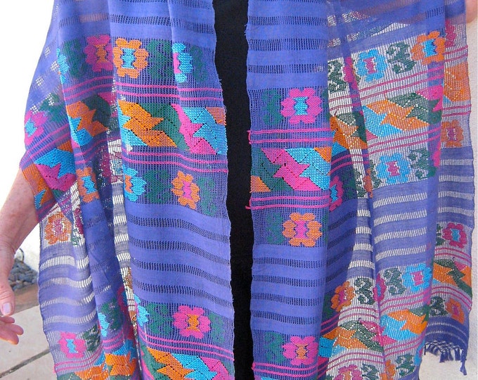 Mexican Rebozo Shawl Handwoven Cotton Lavender Frida Style - Etsy