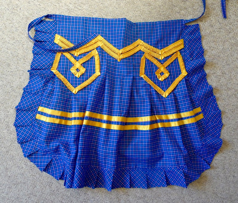 Mexican Handmade Half Apron Mandile Blue Plaid Yellow Ribbon Work ...