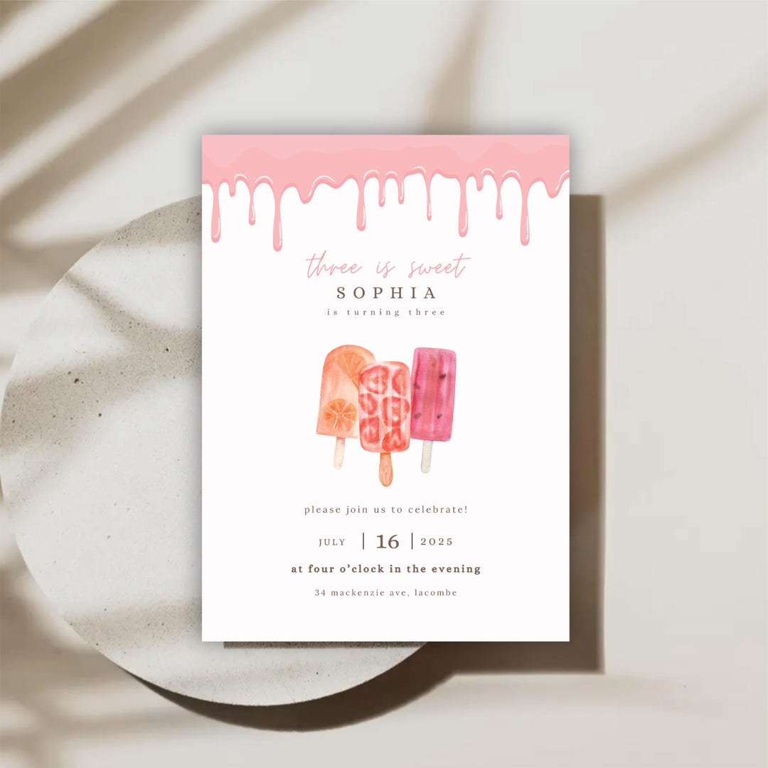 Three is Sweet 3rd Birthday Invitation, Popsicle Third Birthday Invite ...