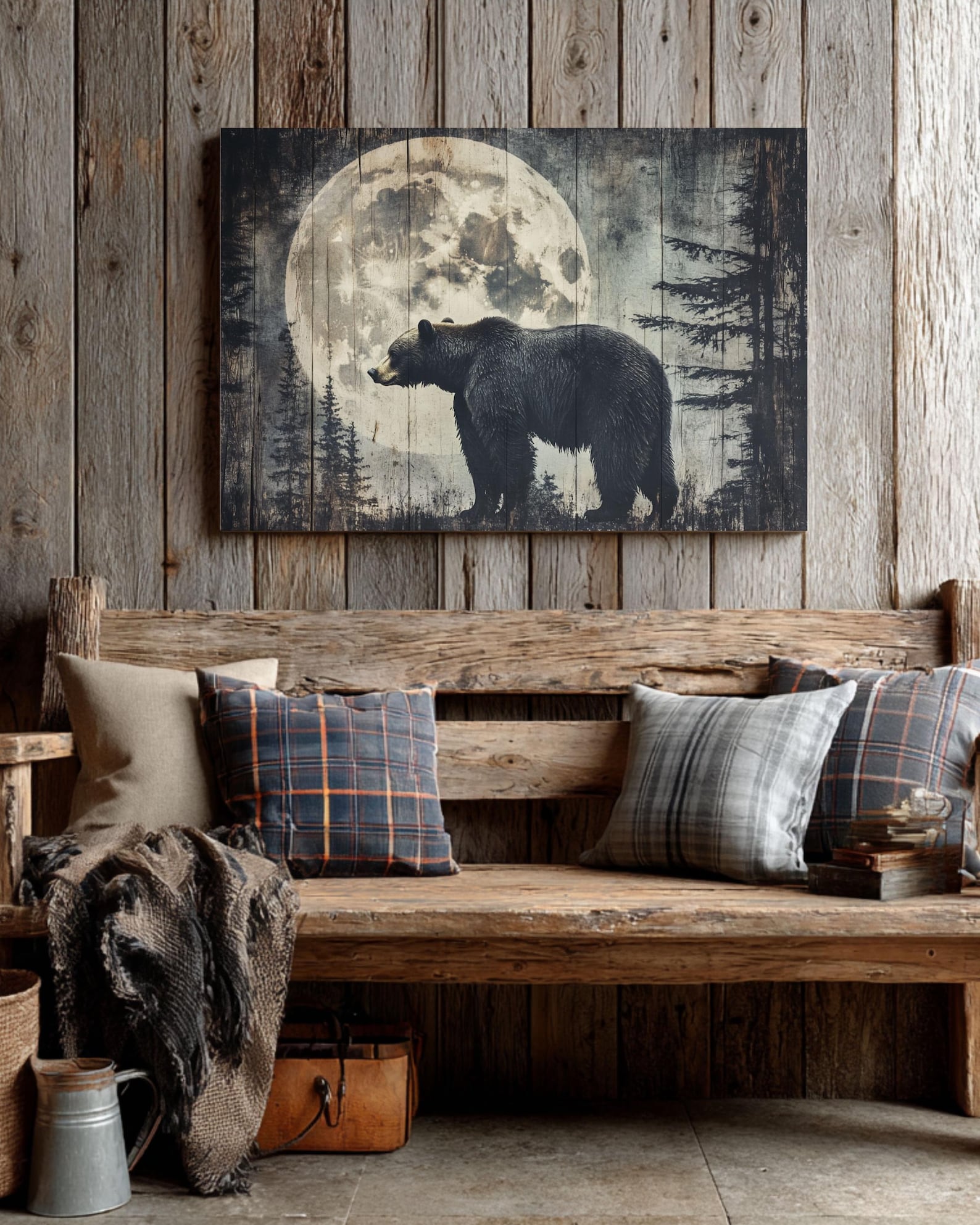 Rustic Black Bear Canvas Art: Moonlit Farmhouse Cabin Decor - Etsy