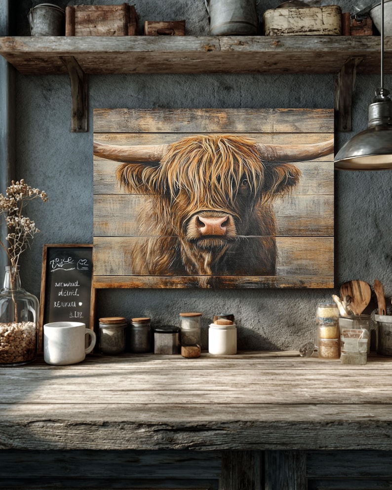 Rustic Highland Cow Canvas Print: Farmhouse Wall Art - Etsy
