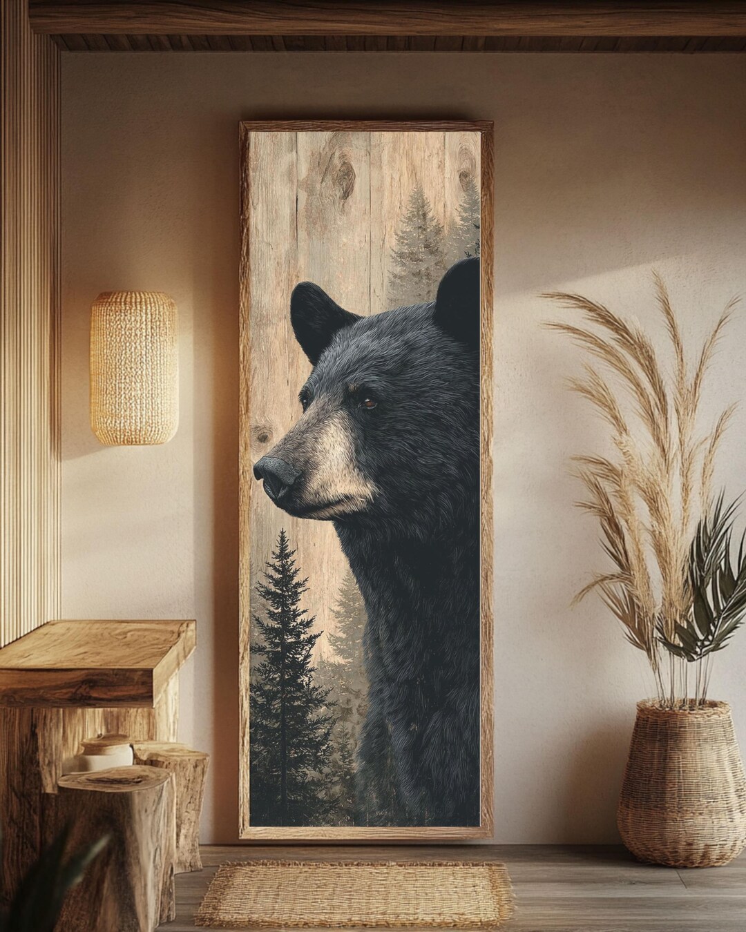 Rustic Black Bear Canvas Wall Art: Lodge Cabin Decor - Etsy