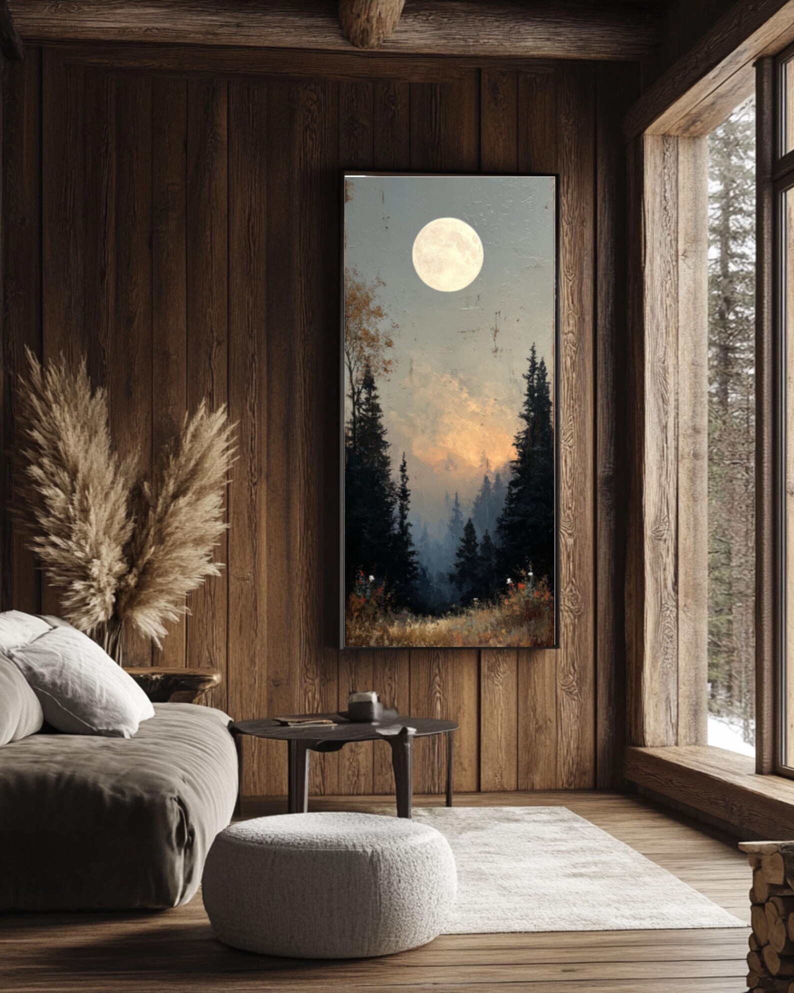 Rustic Alaska Canvas Art – Full Moon, Forest & Wildflowers - Etsy
