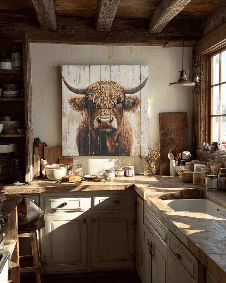 Highland Cow Canvas Print: Rustic Farmhouse Wall Art - Etsy
