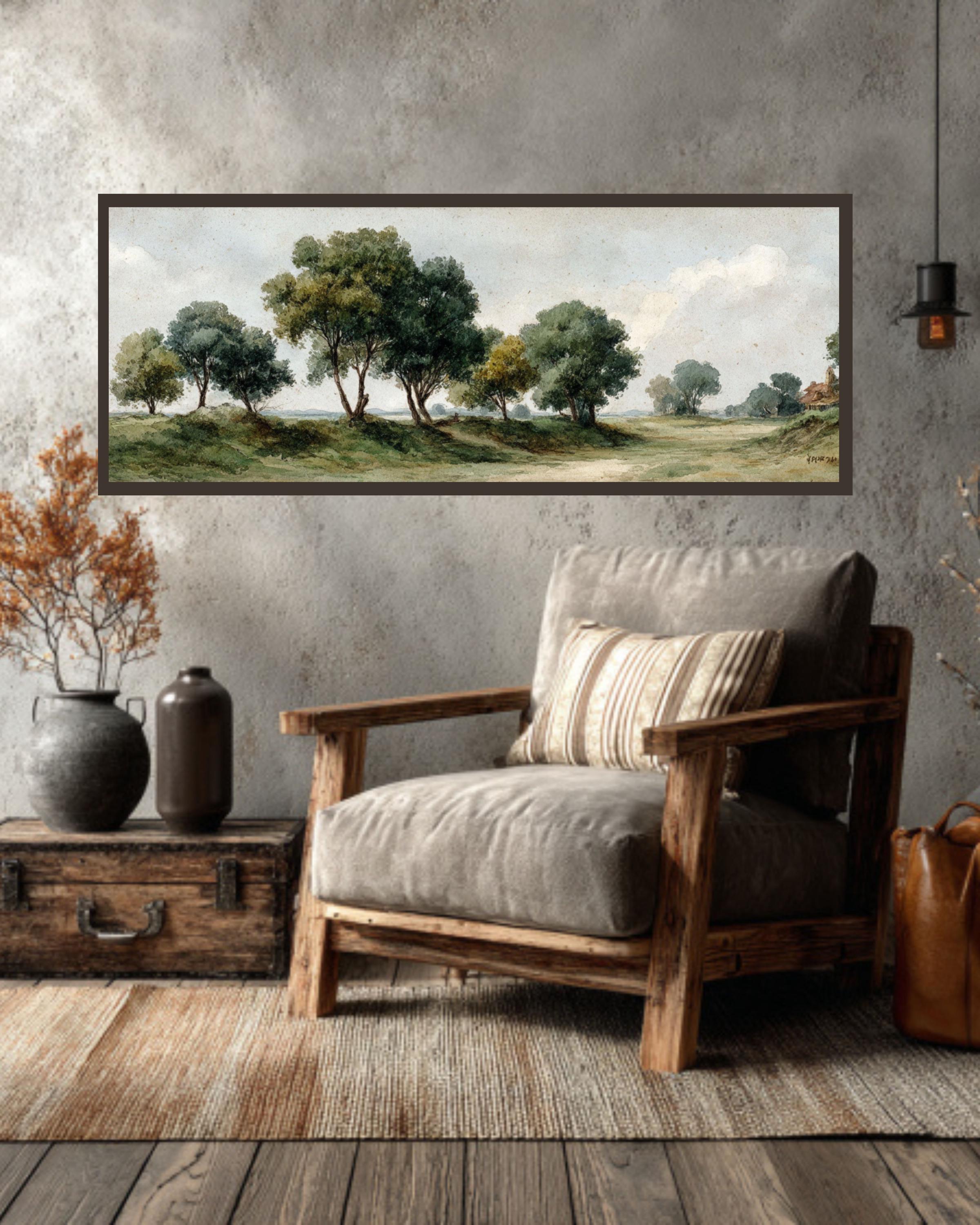 Rustic English Countryside Tree Art – Watercolor Sketch in Constable ...