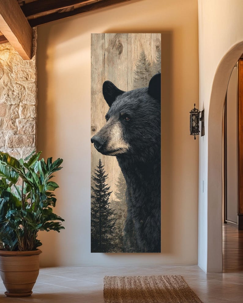 Rustic Black Bear Canvas Wall Art: Lodge Cabin Decor - Etsy