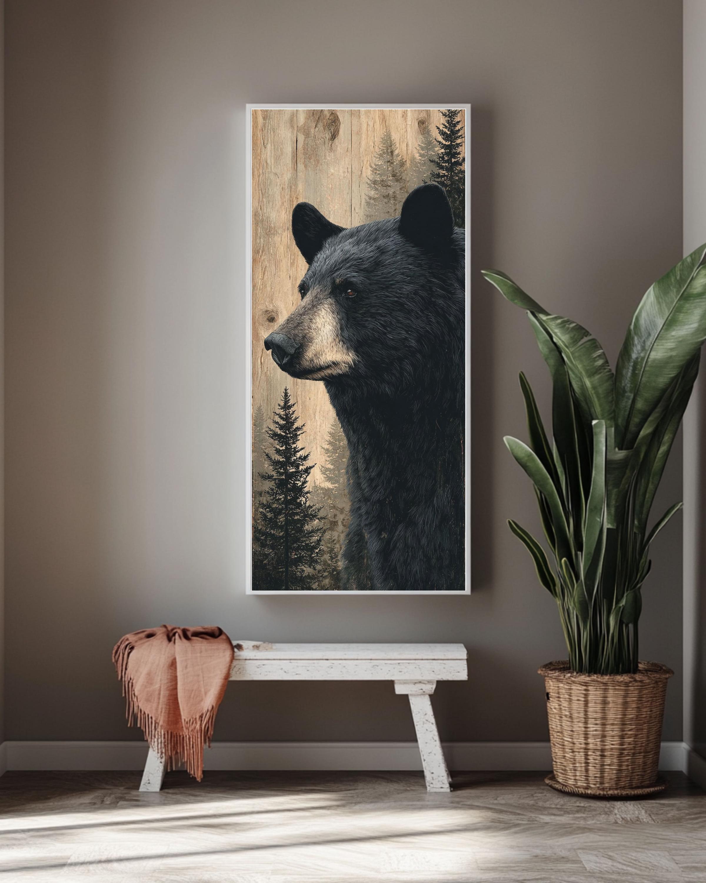 Rustic Black Bear Canvas Wall Art: Lodge Cabin Decor - Etsy