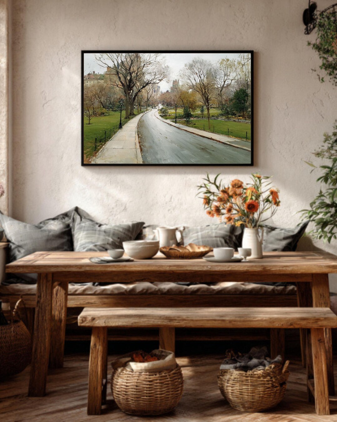 Central Park Spring Road Wall Art – Rustic Leafless Trees and Winding ...
