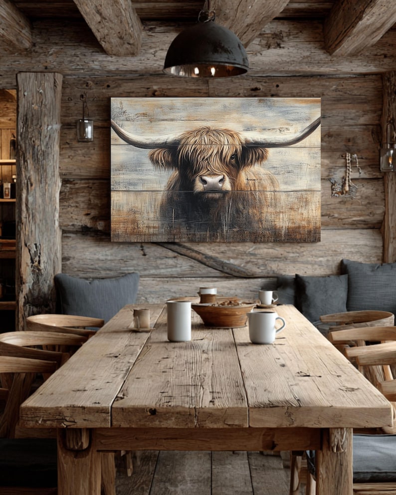 Rustic Highland Cow Canvas Print: Farmhouse Wall Art - Etsy