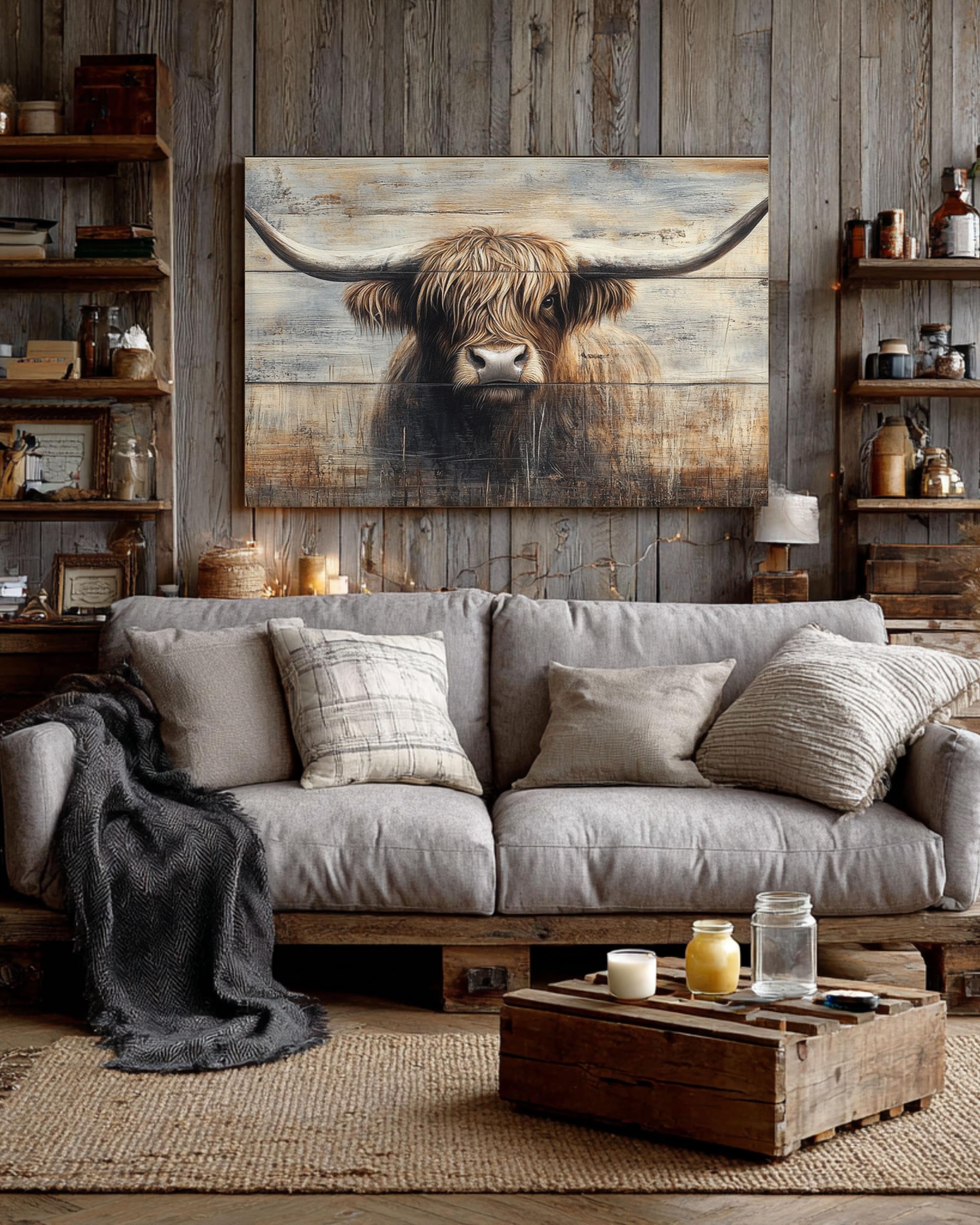 Rustic Highland Cow Canvas Print: Farmhouse Wall Art - Etsy