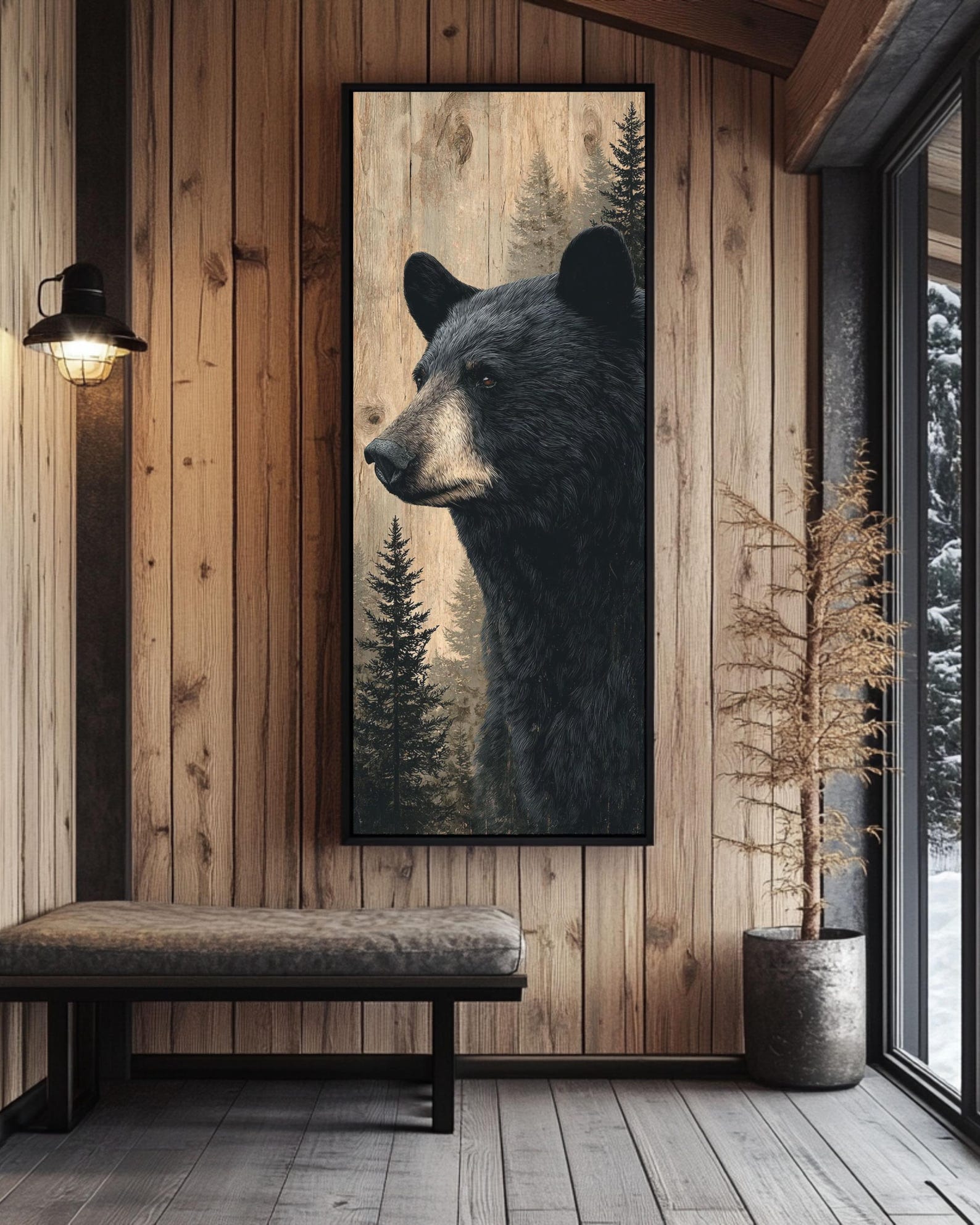 Rustic Black Bear Canvas Wall Art: Lodge Cabin Decor - Etsy