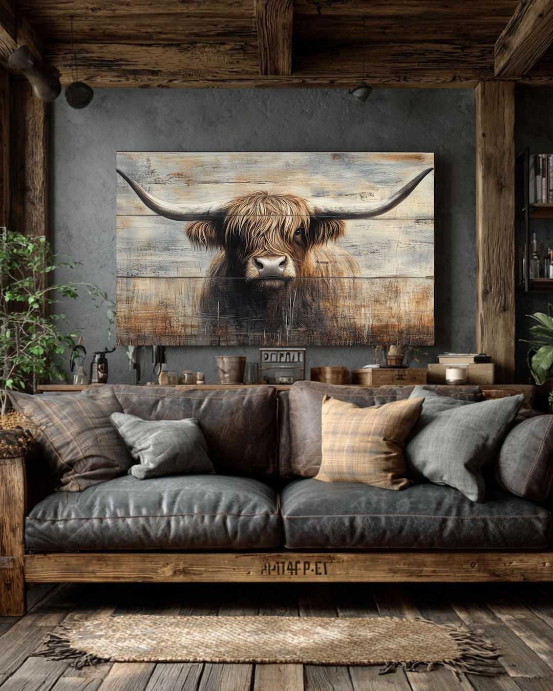Rustic Highland Cow Canvas Print: Farmhouse Wall Art - Etsy