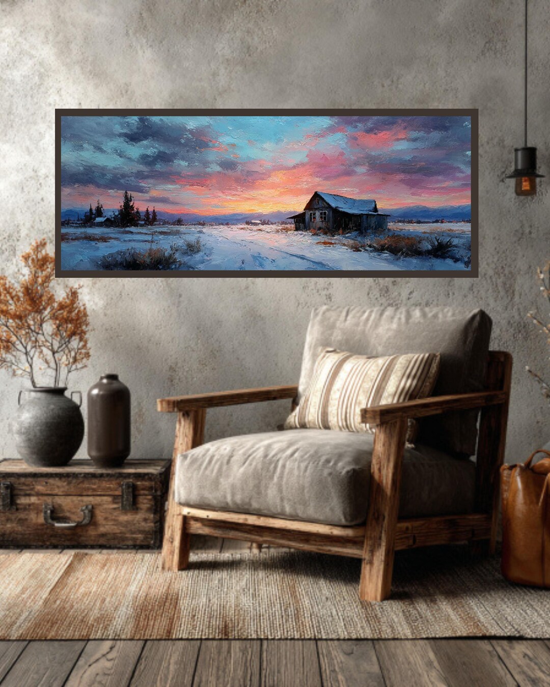 Snowy Log Cabin Oil Painting – Rustic Winter Landscape Canvas Art - Etsy