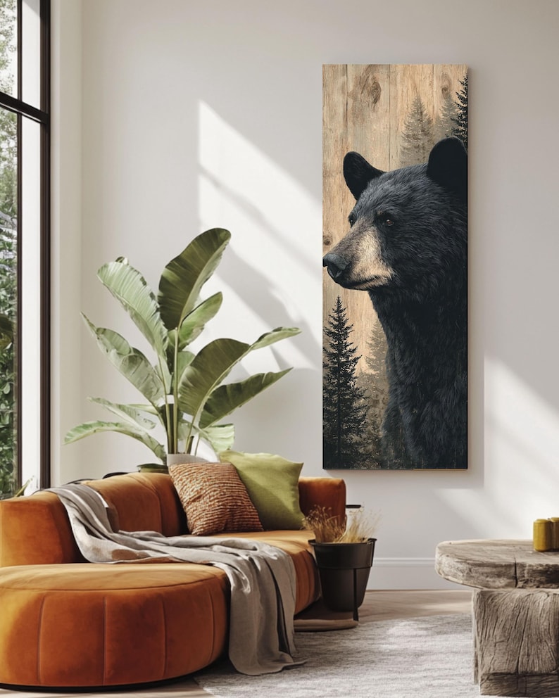 Rustic Black Bear Canvas Wall Art: Lodge Cabin Decor - Etsy