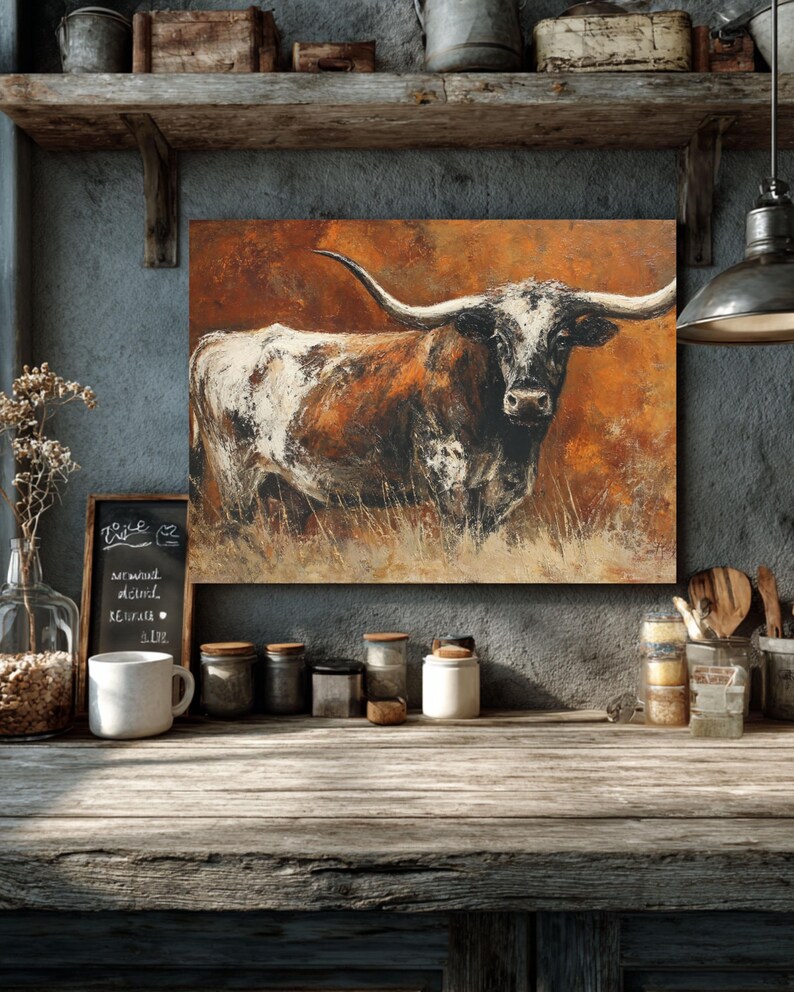 Rustic Longhorn Bull Canvas Print: Western Farmhouse Wall Art - Etsy