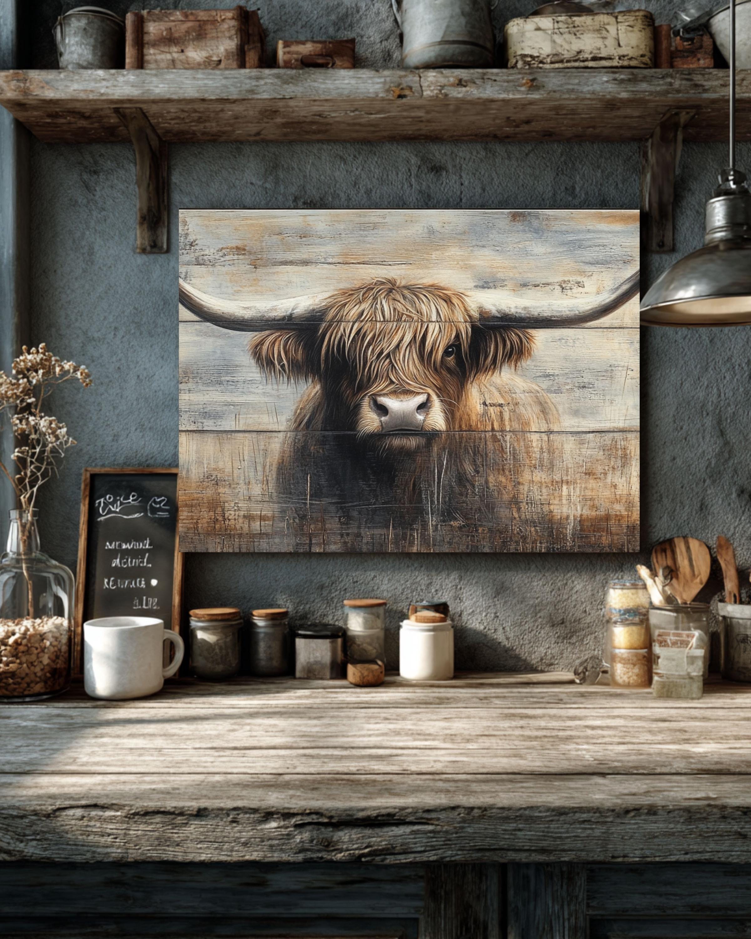 Rustic Highland Cow Canvas Print: Farmhouse Wall Art - Etsy