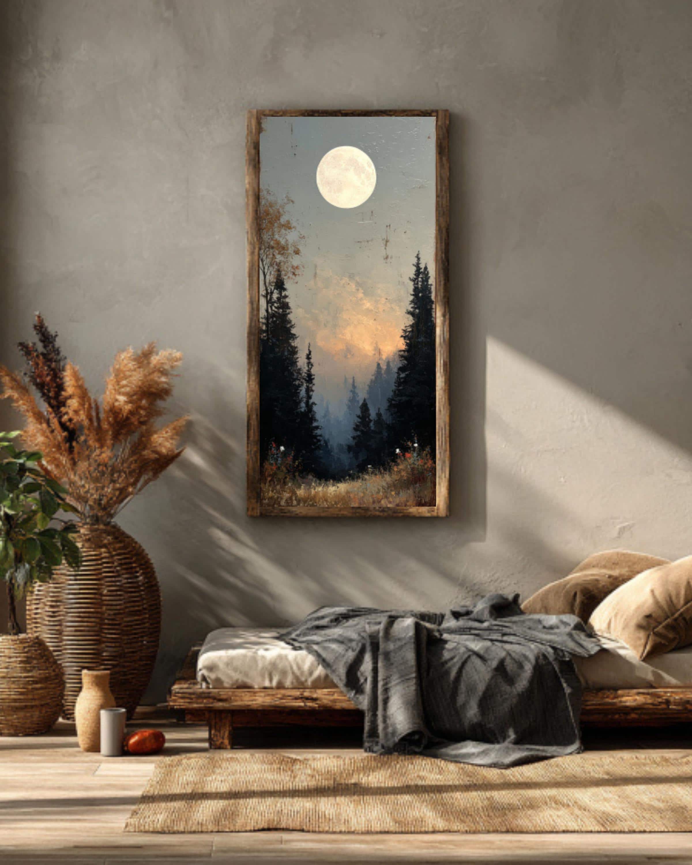Rustic Alaska Canvas Art – Full Moon, Forest & Wildflowers - Etsy