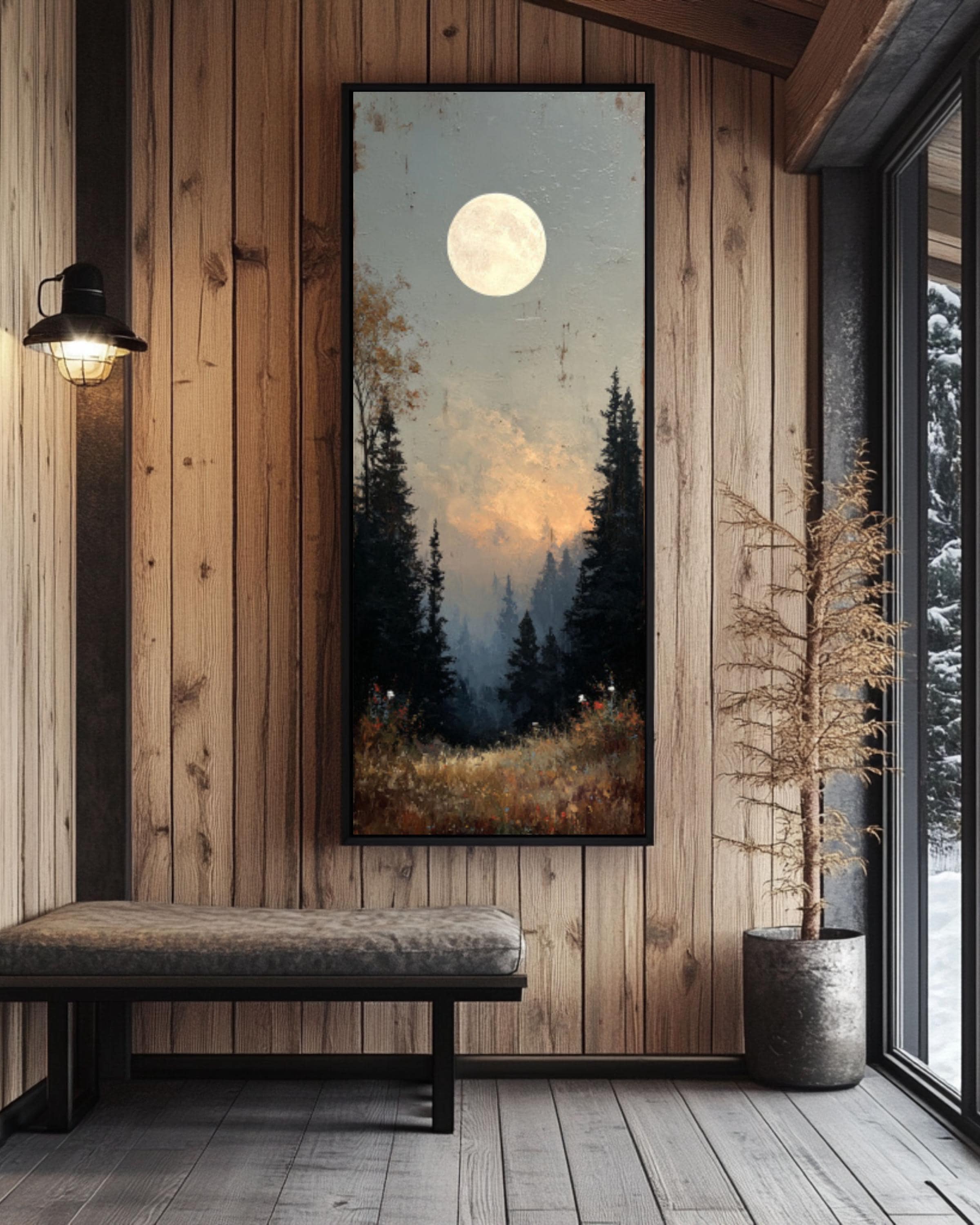 Rustic Alaska Canvas Art – Full Moon, Forest & Wildflowers - Etsy