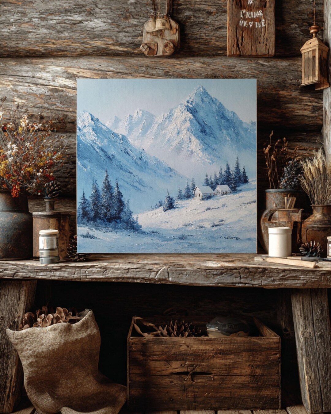 Monet Style Snowy Mountain Canvas Print: Impressionist Winter Landscape ...