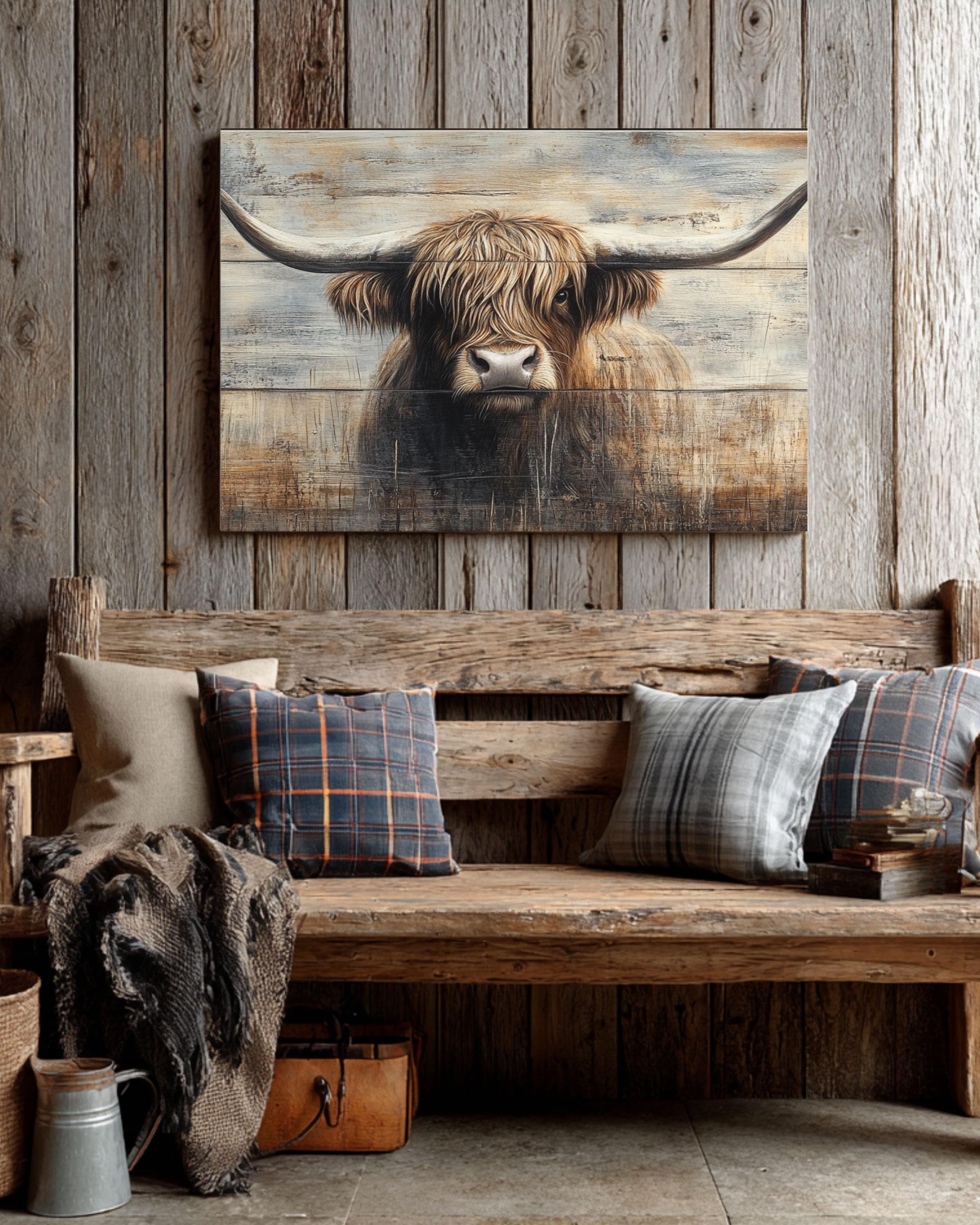 Rustic Highland Cow Canvas Print: Farmhouse Wall Art - Etsy
