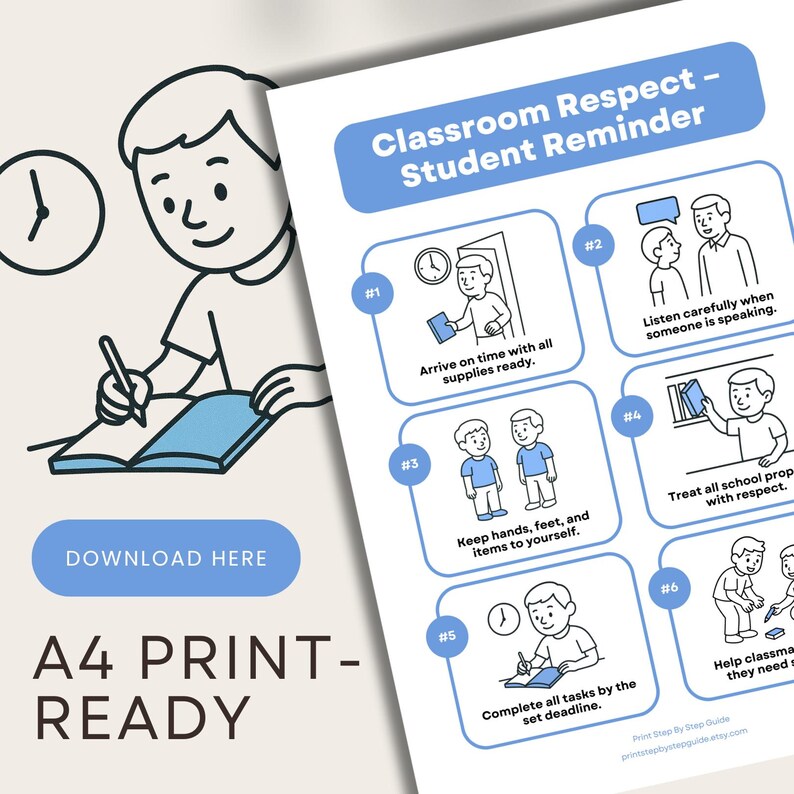 Printable Classroom Rules Sign – Student Behavior Chart, Respect ...