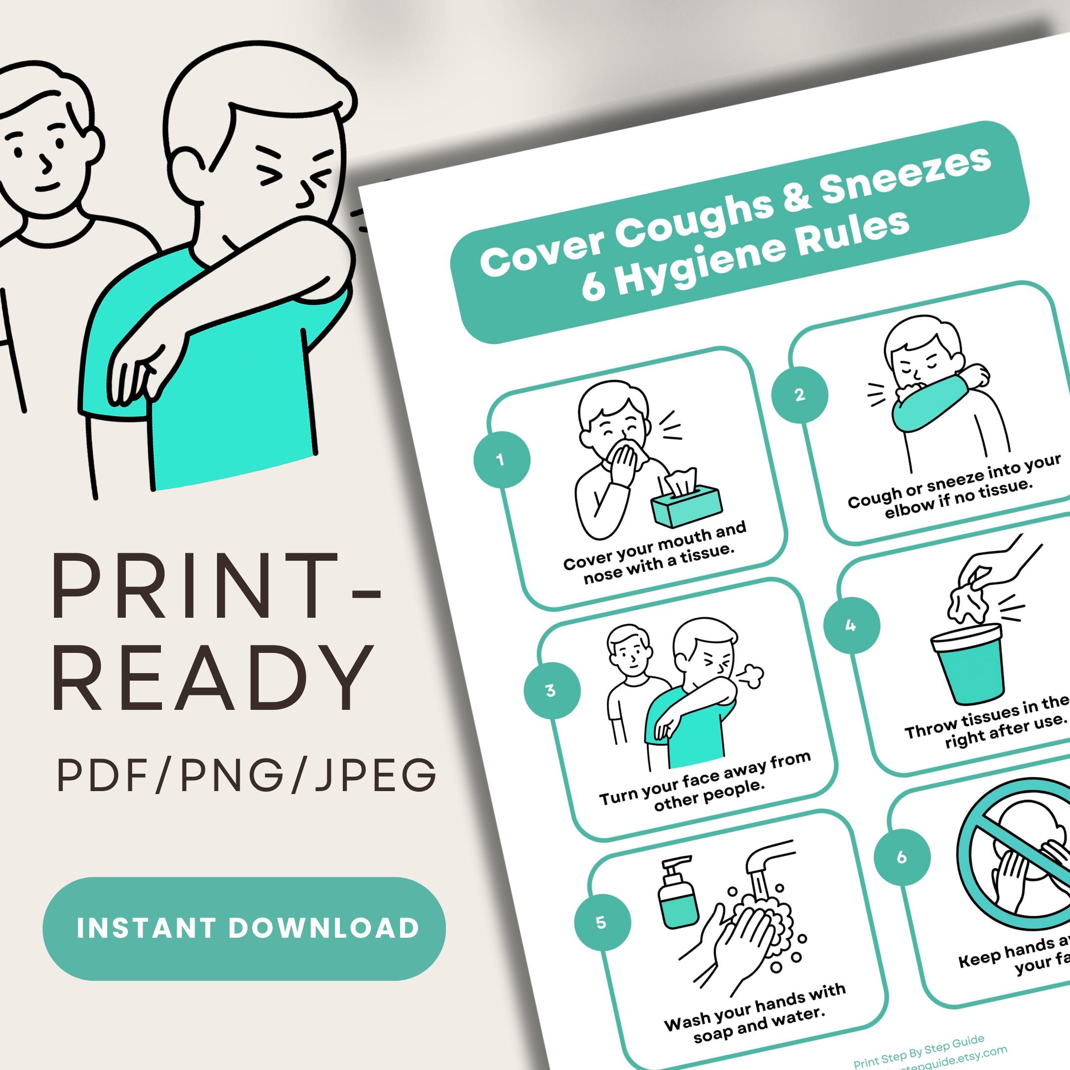 Cover Cough & Sneeze Printable Poster | Respiratory Etiquette Hygiene ...