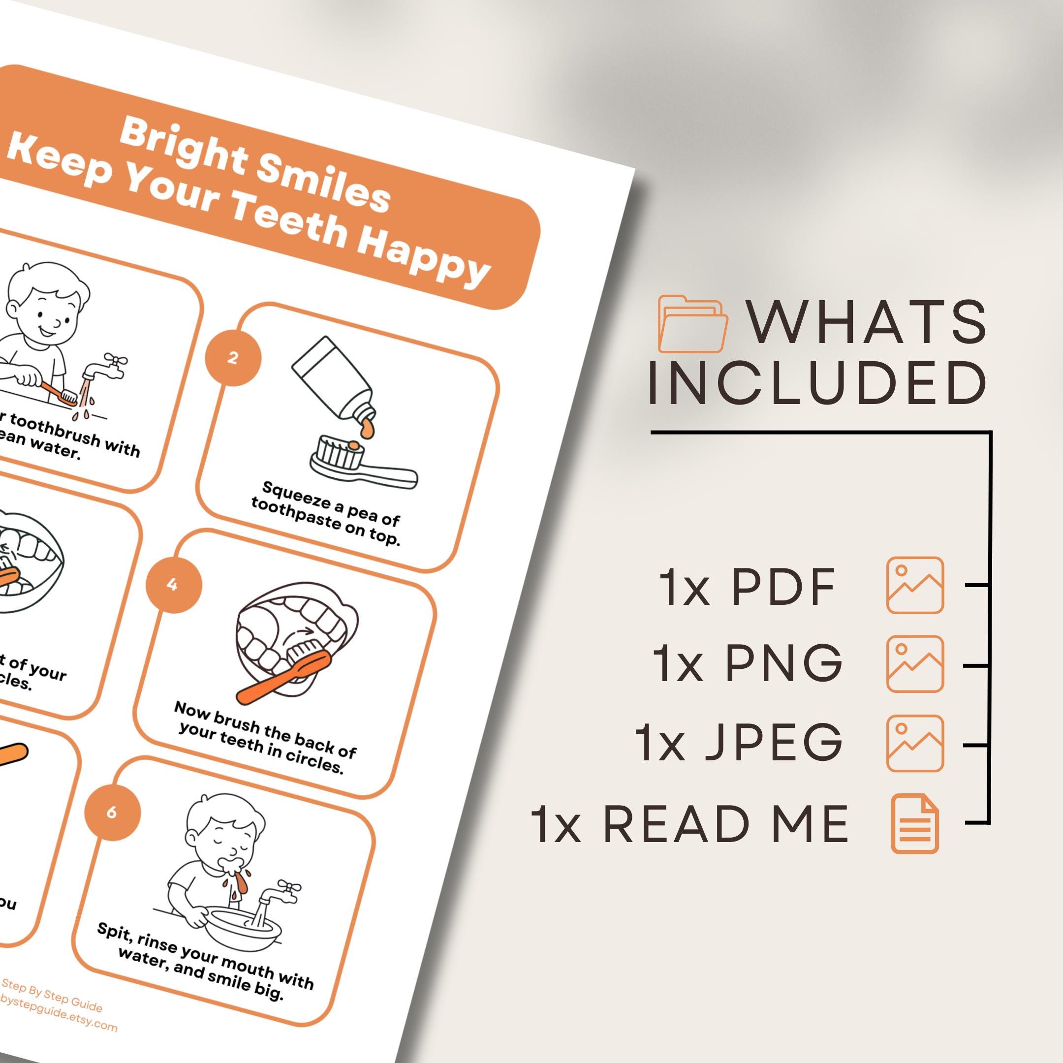 Tooth Brushing Chart for Kids | 6 Step Dental Hygiene Printable | Kids ...