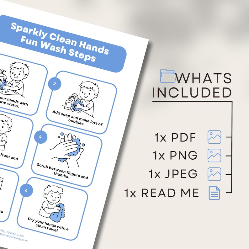 Kids Hand Washing Guide – 6 Step How to Wash Hands Printable (A4 ...