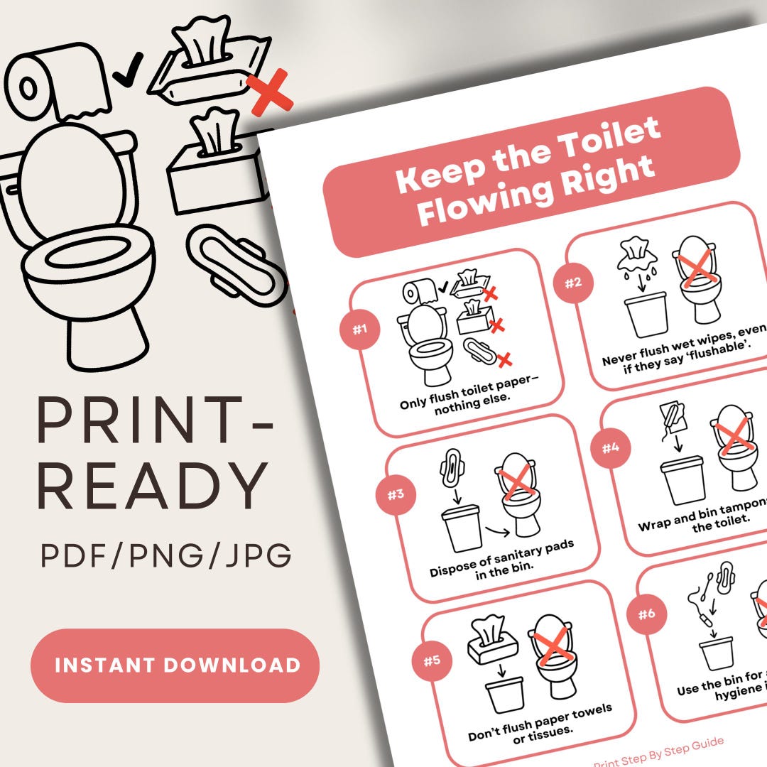 Toilet Rules Guide – 6 Step How to Keep Toilets Flowing Right Printable ...