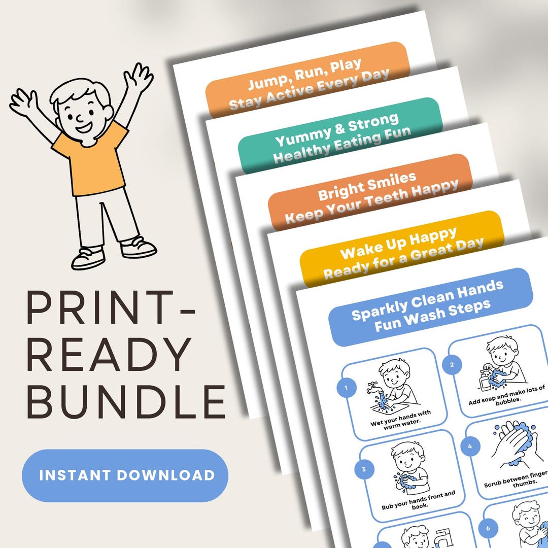 Kids Routine & Hygiene Guides Bundle (5) – 6-step How-to Printables A4 ...