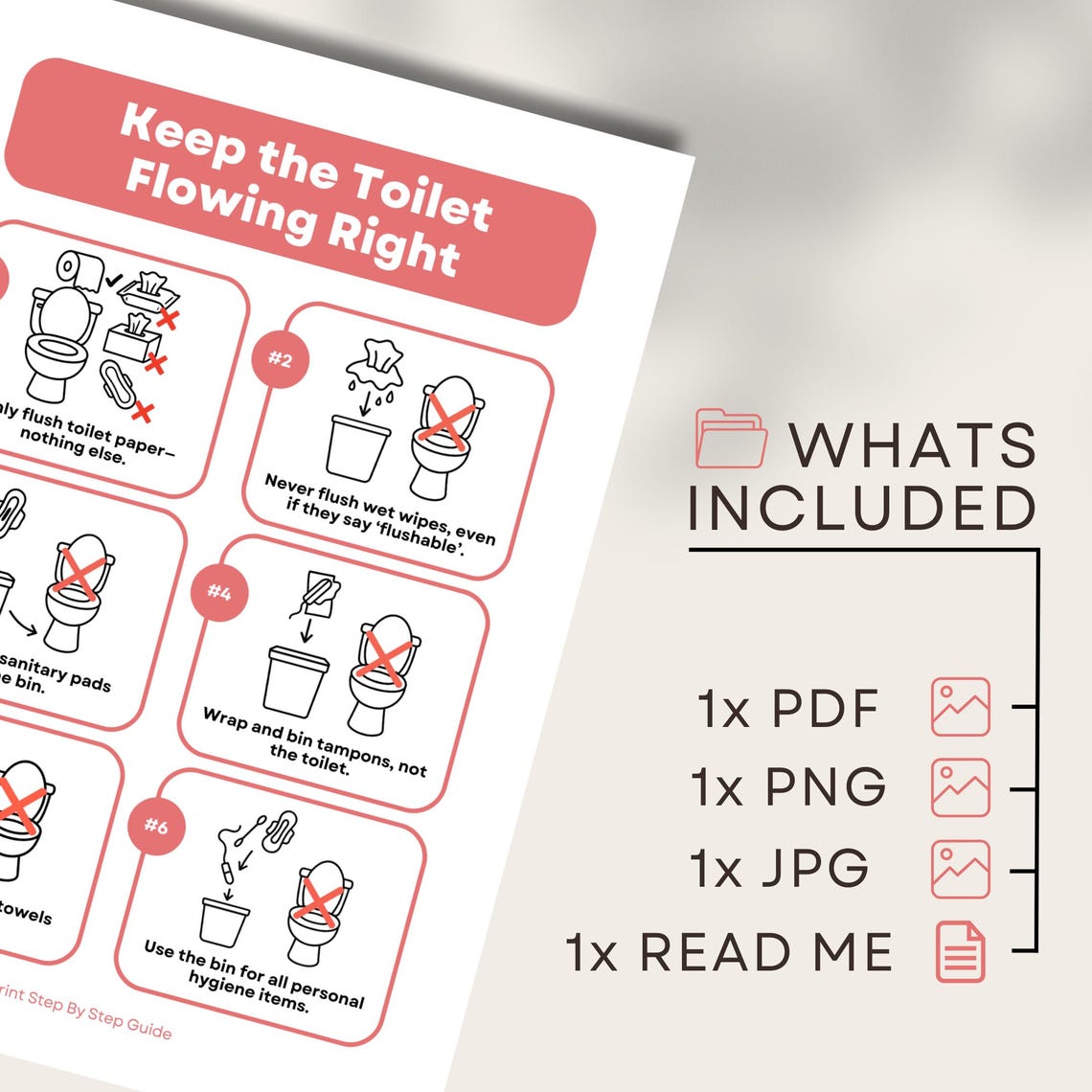 Toilet Rules Guide – 6 Step How to Keep Toilets Flowing Right Printable ...