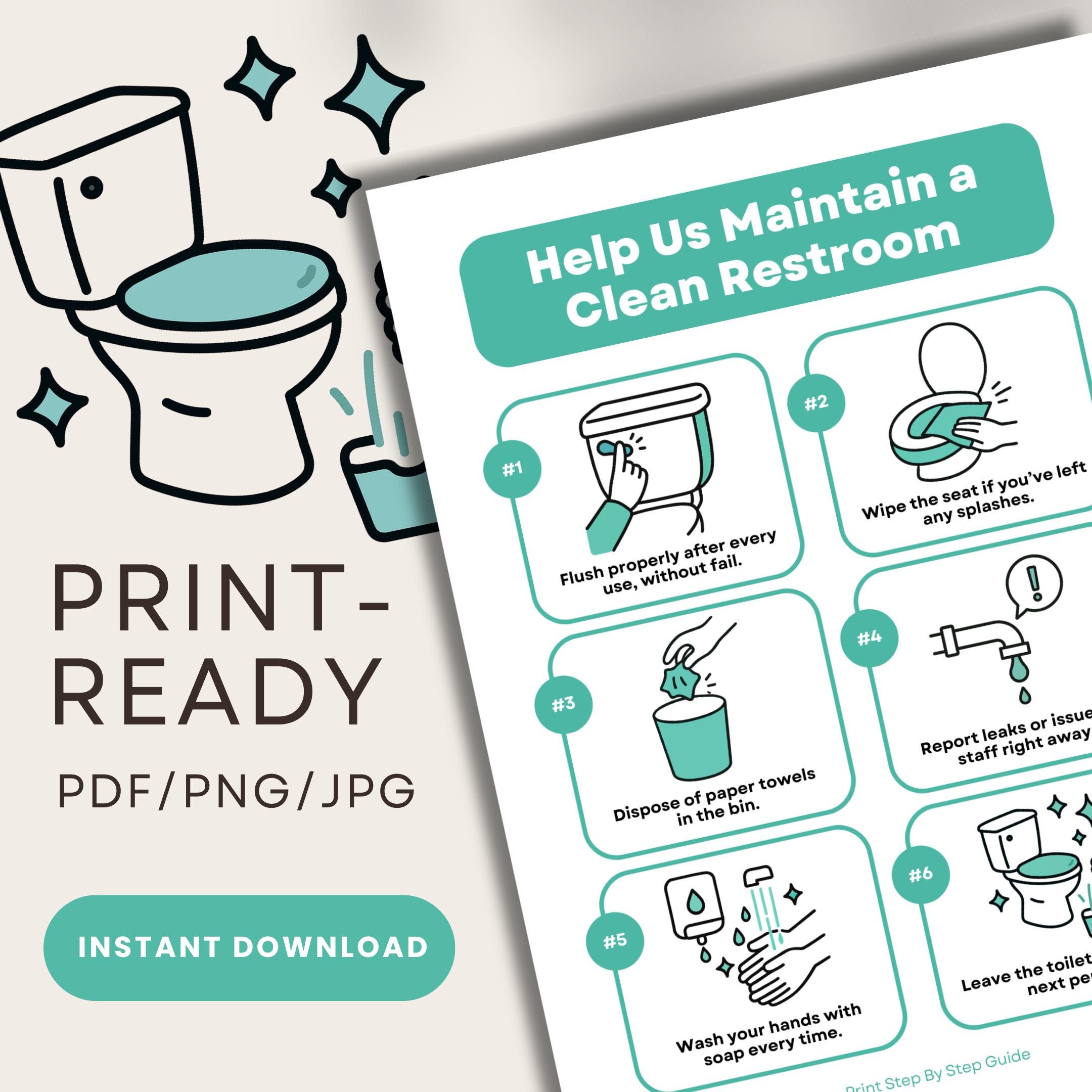 Restroom Cleaning Guide: Step-by-step Hygiene Sign (digital Download ...