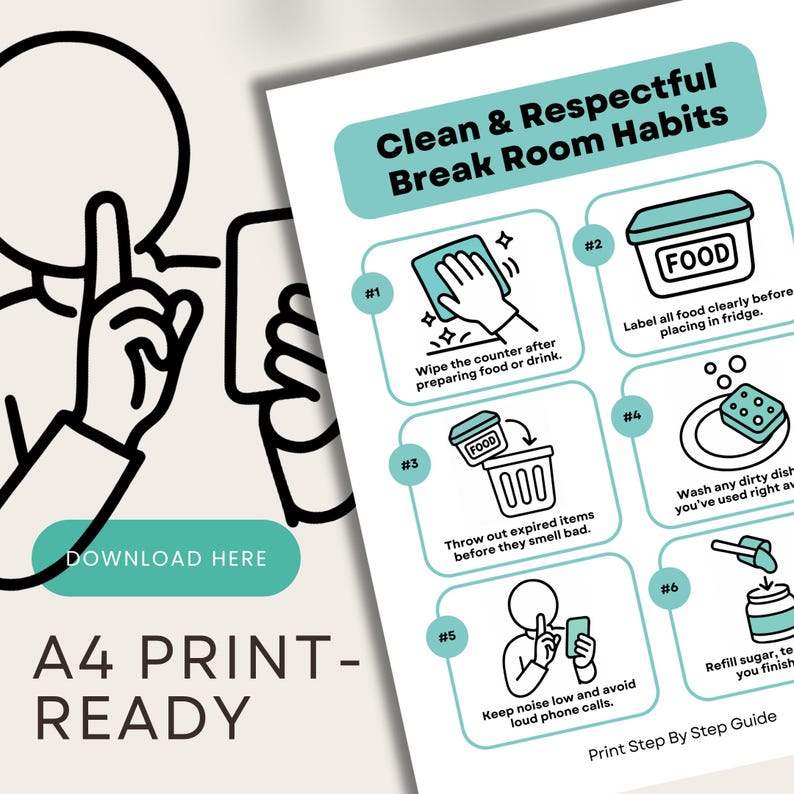 Printable Break Room Etiquette Sign Clean and Respectful Habits Office ...