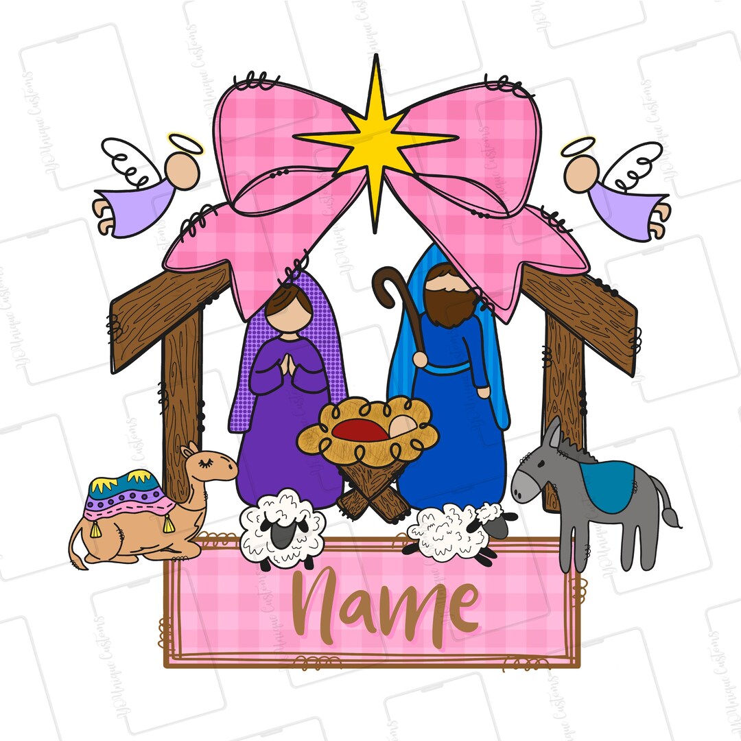 Girl Nativity Scene With Bow Personalized PNG | Christmas | Isaiah ...